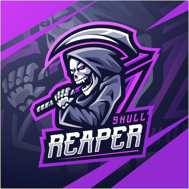 Fearsome Reaper Mascot with Sword in Fierce Esports Style | Jiffy Designs