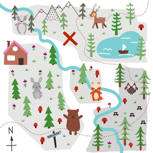 Hand Drawn Cartoon Treaure Map. Vector Illustration | Jiffy Designs