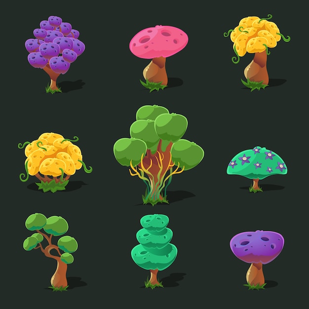 Vibrant Collection of Whimsical Cartoon Trees and Mushrooms | Jiffy Designs