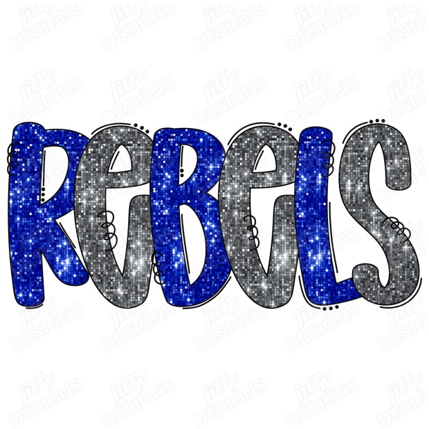 'Rebels' Sparkling Blue and Silver Lettering with Edgy Geometric ...