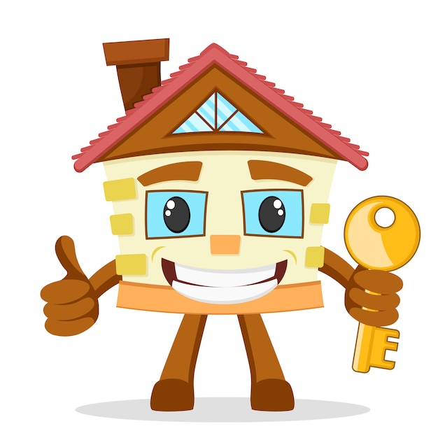 Cheerful House with Smiling Face and Golden Key | Jiffy Designs