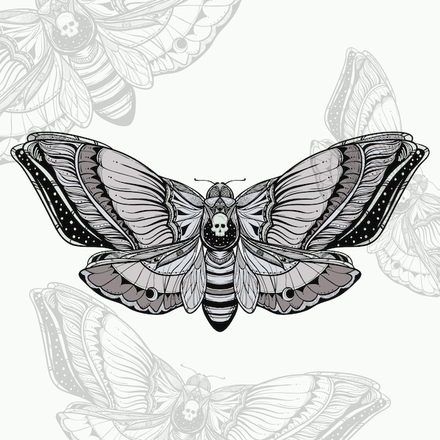 Intricate Moth Illustration with Ornate Wings and Skull | Jiffy Designs