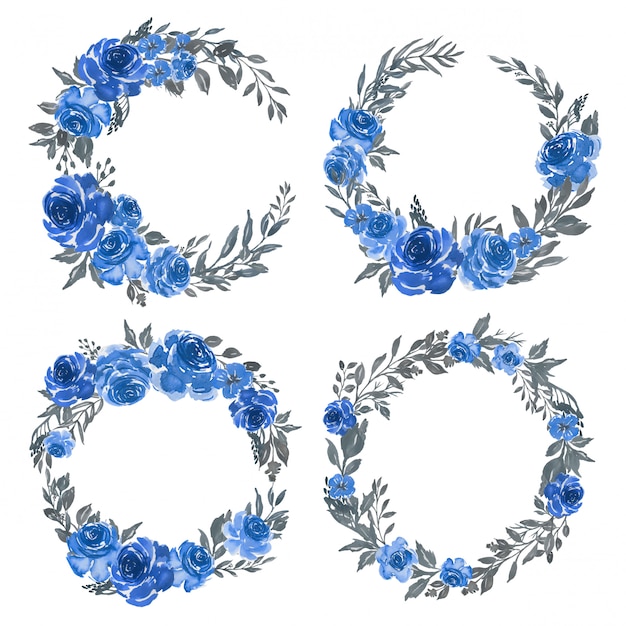 Elegant Blue Floral Wreaths Vintage Botanical Illustrations Collection ...