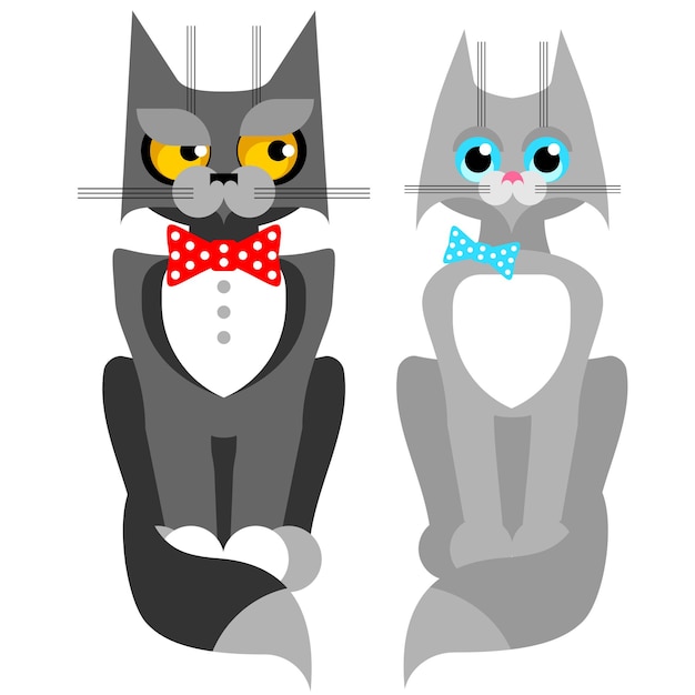 Dapper Feline Duo: Elegant Cats in Bow Ties and Collars | Jiffy Designs