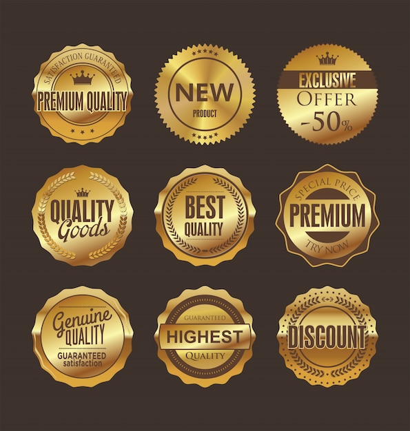 Elegant Golden Premium Quality Badges and Seals Collection | Jiffy Designs