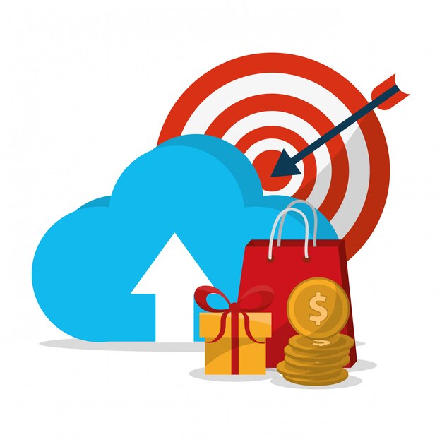 Cloud Computing Target with Money Bags and Arrow Illustration | Jiffy ...