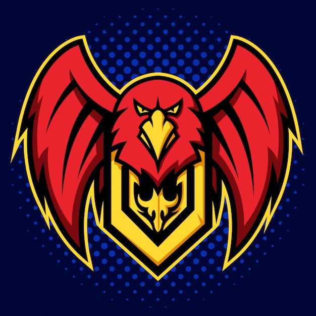 Majestic Crimson Eagle Emblem on Radiant Blue Backdrop | Jiffy Designs