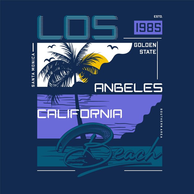 Retro Los Angeles Beach Scene with Palm Trees and Sunset | Jiffy Designs