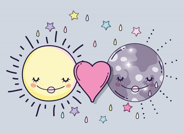 Cheerful Sun and Moon Embrace with Sparkling Stars | Jiffy Designs