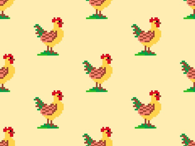 Pixelated Rooster Pattern on Cream Background | Jiffy Designs