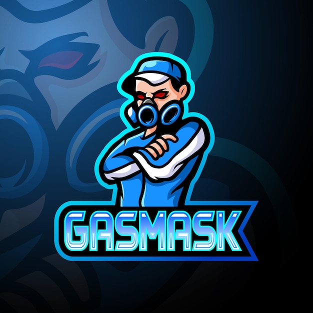 Stylized Mascot Character in Blue Gasmask Logo | Jiffy Designs