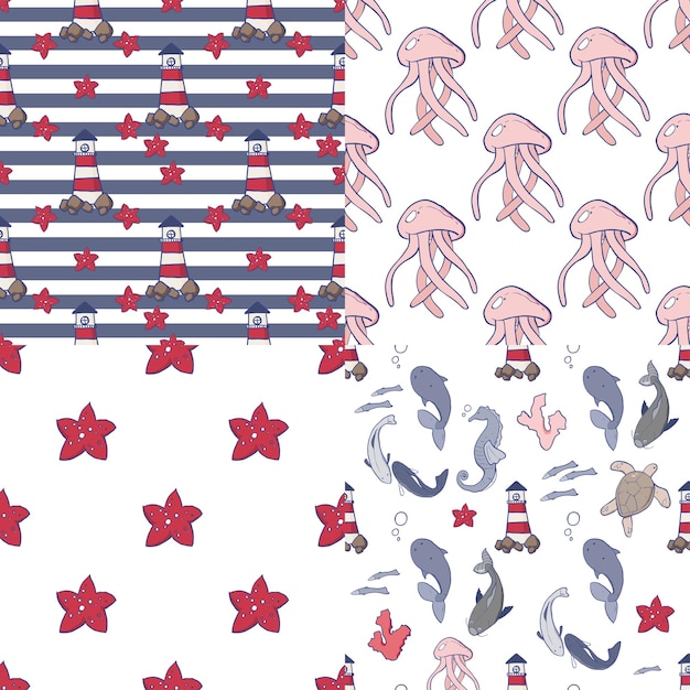 Vibrant Marine-Themed Pattern Collection with Jellyfish, Stars, and ...