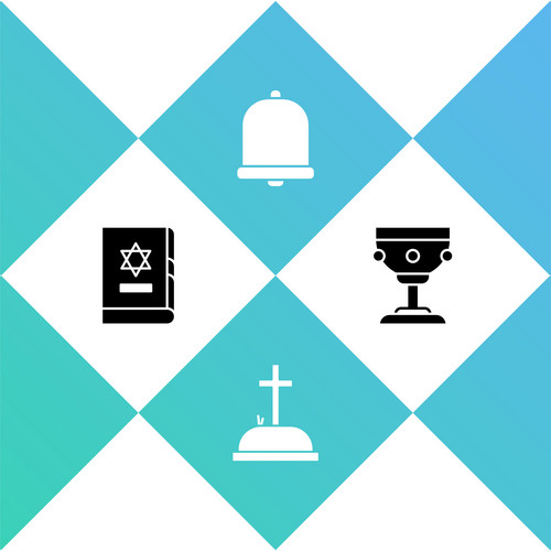 Set Jewish Torah Book, Tombstone With Cross, Church Bell And Christian ...