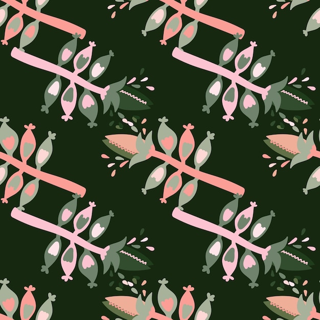 Vibrant Floral Pattern with Teardrop Shapes on Dark Green Background ...