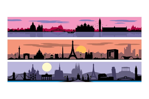 Iconic Skylines of Famous Cities at Sunset Silhouettes | Jiffy Designs