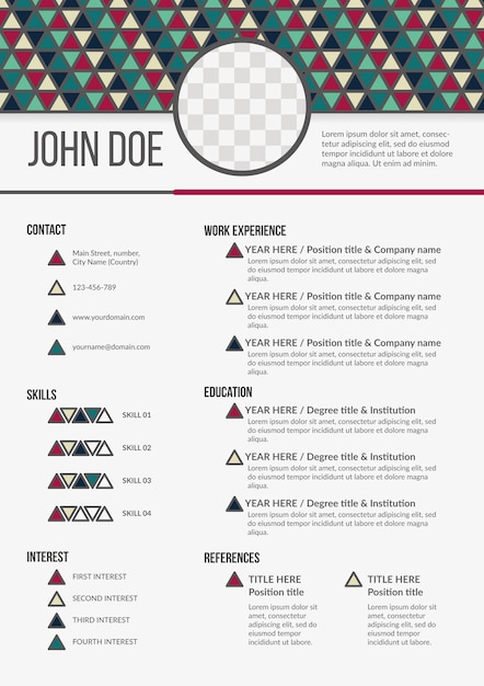 Geometric Pattern Resume Template with Triangular Design Elements ...