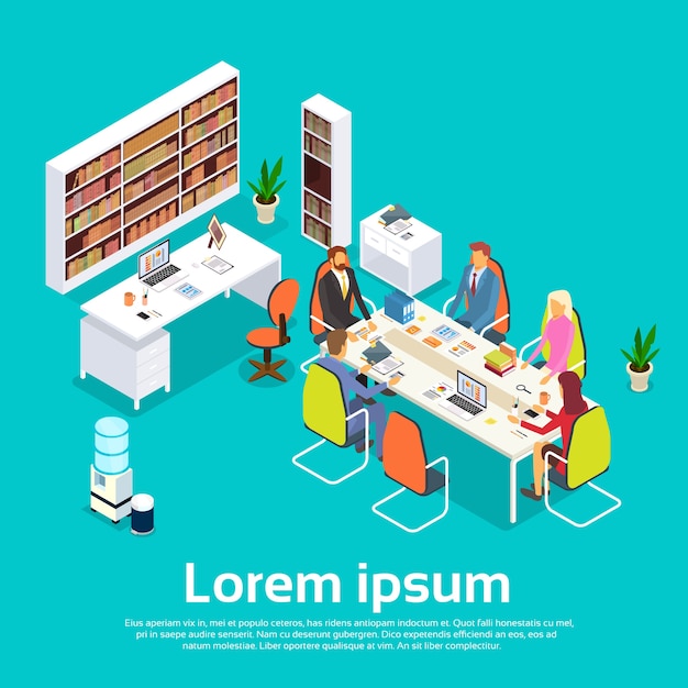 Isometric Office Scene with Desks and Computers | Jiffy Designs