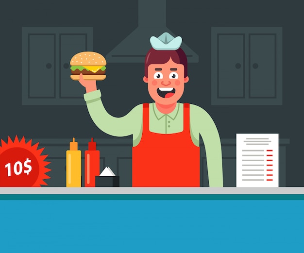 Friendly Fast Food Worker Serving Up a Tasty Burger | Jiffy Designs