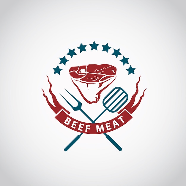 Savory Beef Meat Emblem with Crossed Utensils | Jiffy Designs