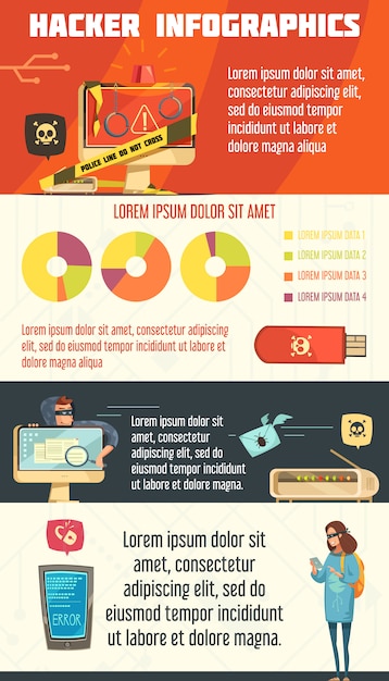Colorful Hacker Infographic with Charts, Devices, and Illustrations ...