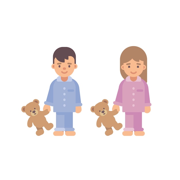 Cheerful Children Cuddling Plush Teddy Bears in Pajamas | Jiffy Designs