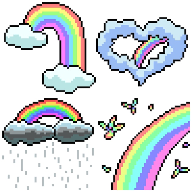Vibrant Pixel Art Rainbows, Clouds, and Butterflies | Jiffy Designs