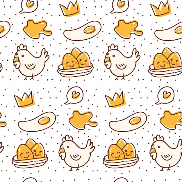 Whimsical Chicken Doodles with Crowns, Eggs and Avocados Pattern ...