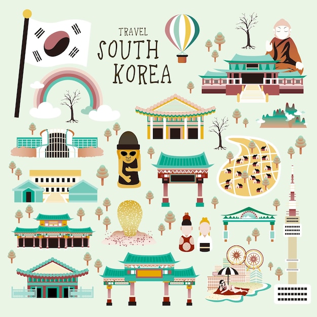 Vibrant Collection of South Korean Cultural Symbols and Landmarks ...