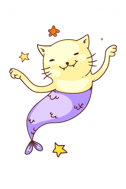 Cheerful Mermaid Cat Frolicking Amidst Twinkling Stars | Jiffy Designs