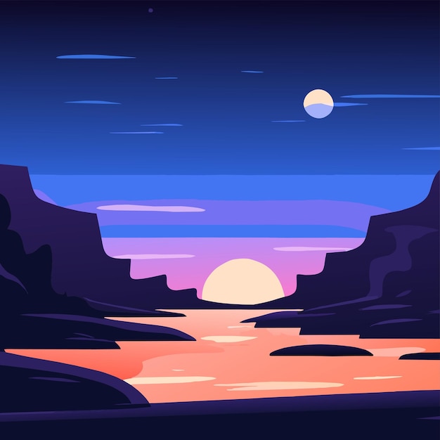 Breathtaking Sunset Landscape with Crescent Moon | Jiffy Designs