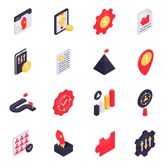 Vibrant Isometric Icons Depicting Business and Technology Concepts ...