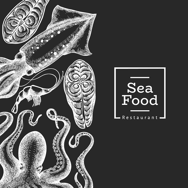 Enchanting Oceanic Creatures Adorn Chalkboard-Style Seafood Menu ...