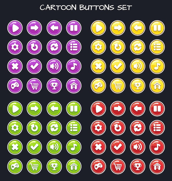 Vibrant Cartoon Buttons Collection with Diverse Symbols | Jiffy Designs