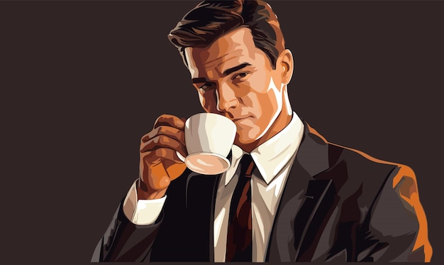 Dashing Businessman Sipping Coffee in Stylish Suit | Jiffy Designs