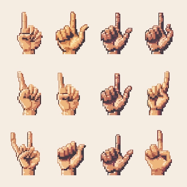 Diverse Pixel Art Hands Expressing Various Gestures | Jiffy Designs
