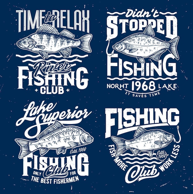 Vintage Fishing Club Designs with Retro Fish Illustrations | Jiffy Designs