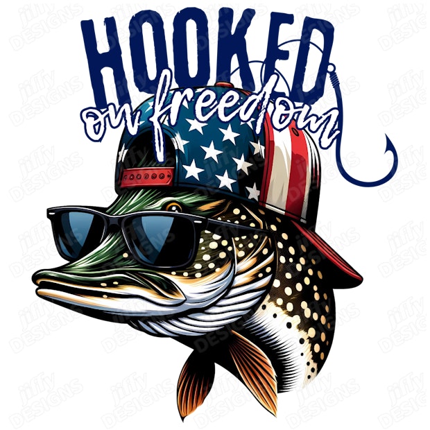 'Hooked On Freedom' Patriotic Fish with Sunglasses and American Flag | Jiffy Designs