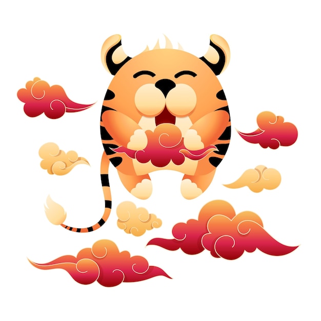 Adorable Tiger Soaring Through Vibrant Clouds | Jiffy Designs