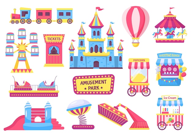 Vibrant Amusement Park Collection with Diverse Attractions and Rides | Jiffy Designs