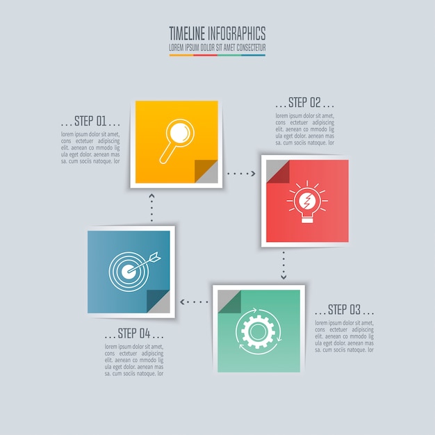 Minimalist Infographic Design with Colorful Square Step Illustrations ...