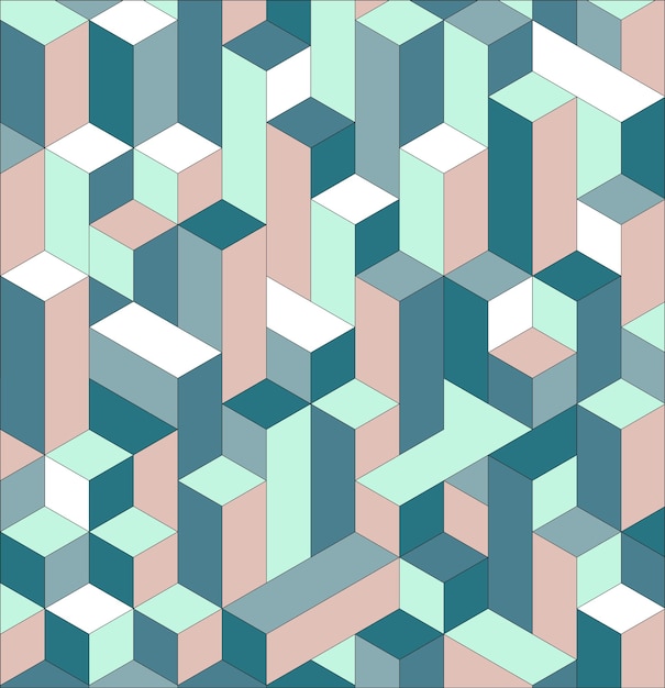Geometric Mosaic of Intersecting Pastel Cubes and Rectangles | Jiffy Designs