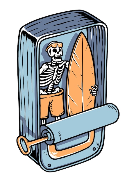 Skeleton Surfer Emerges from Retro Surf Wax Dispenser | Jiffy Designs