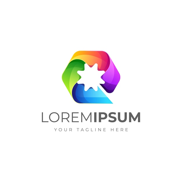 Vibrant Hexagonal Gear Logo in Rainbow Hues | Jiffy Designs