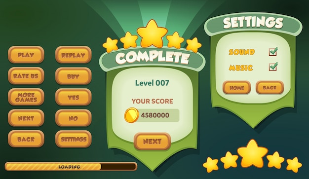 Vibrant Game Complete Screen with Score and Settings | Jiffy Designs