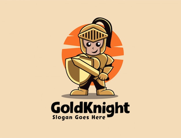 Charming Cartoon Knight Mascot with Golden Armor and Shield | Jiffy Designs