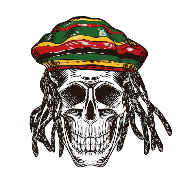 Vibrant Rasta Skull with Dreadlocks and Colorful Hat | Jiffy Designs