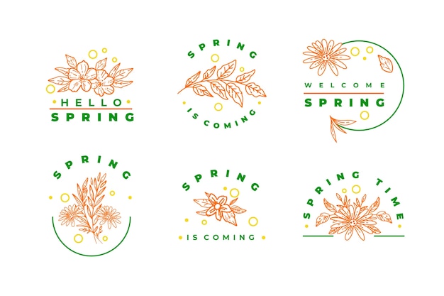 Vibrant Spring Floral Emblems and Greeting Illustrations Collection ...