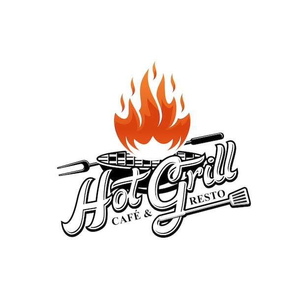Sizzling Hot Grill Logo with Fiery Flames | Jiffy Designs