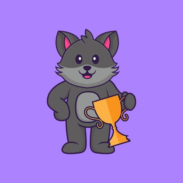 Adorable Gray Kitten Holding a Shiny Gold Trophy | Jiffy Designs