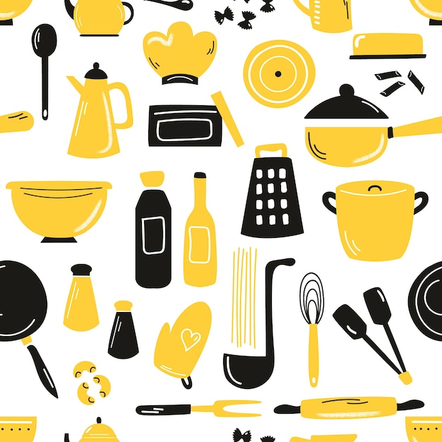 Vibrant Kitchen Utensils and Appliances Pattern | Jiffy Designs